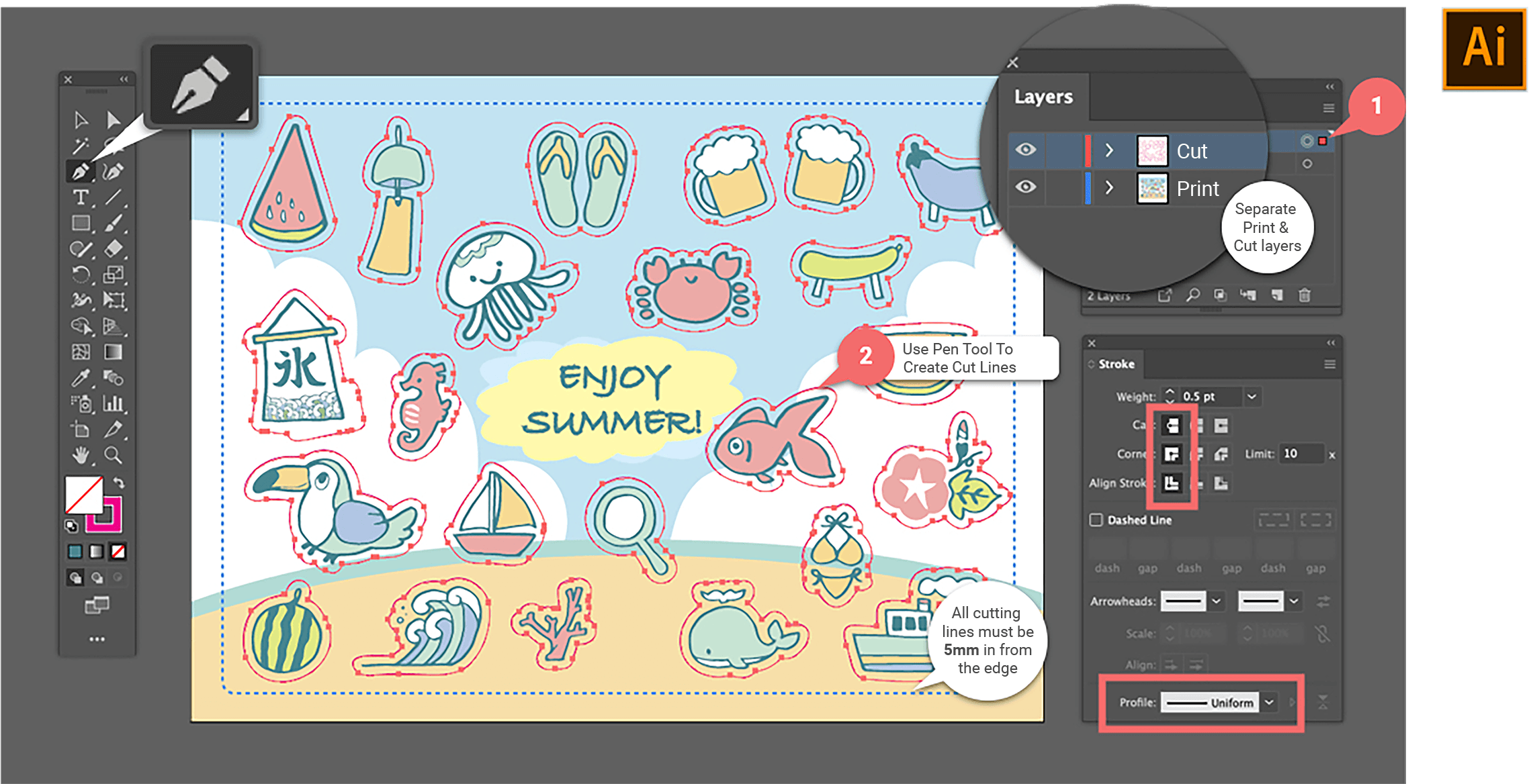 Free Shape Stickers (Kiss Cut) : You Create. We Print. | Red Printing SG