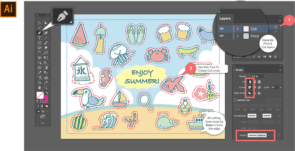 Free Shape Stickers (Kiss Cut) : You Create. We Print. | Red Printing SG